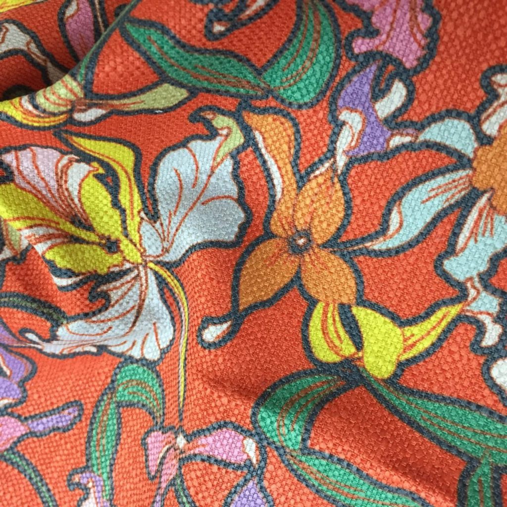 Custom Digital Print Hippy Floral on Ivory Breda Fabric - Rainbow Leather