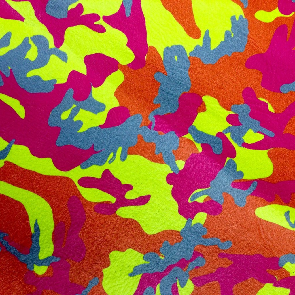 Neon Camouflage on White Pig Suede - Rainbow Leather