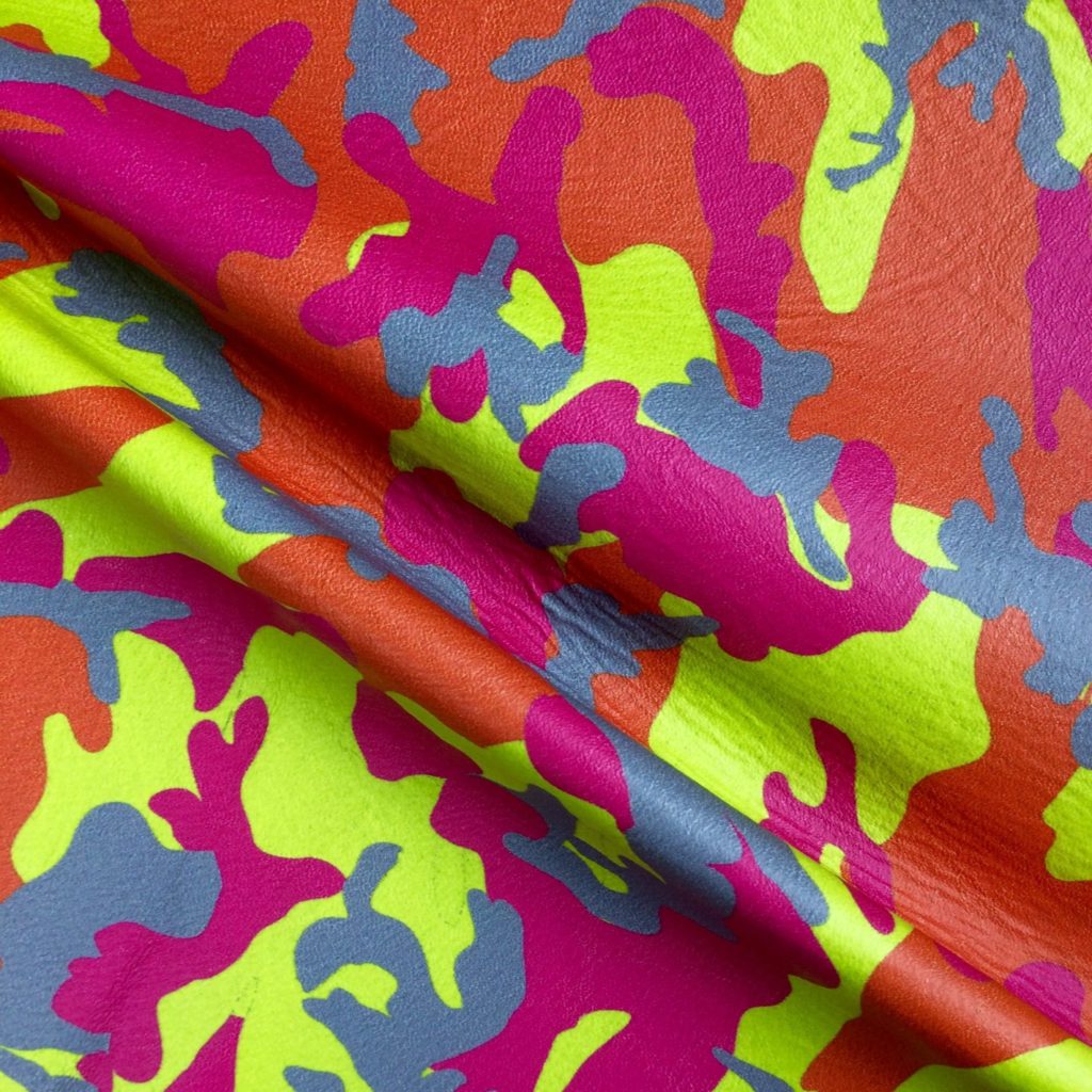 Neon Camouflage on White Pig Suede - Rainbow Leather