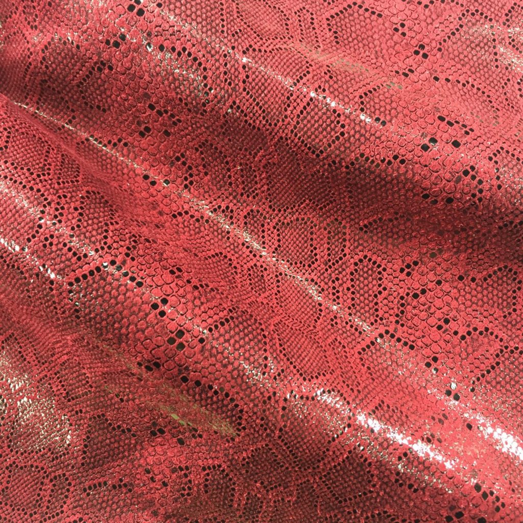 Metallic Snake on Cinnabar Fabric Suede - Rainbow Leather