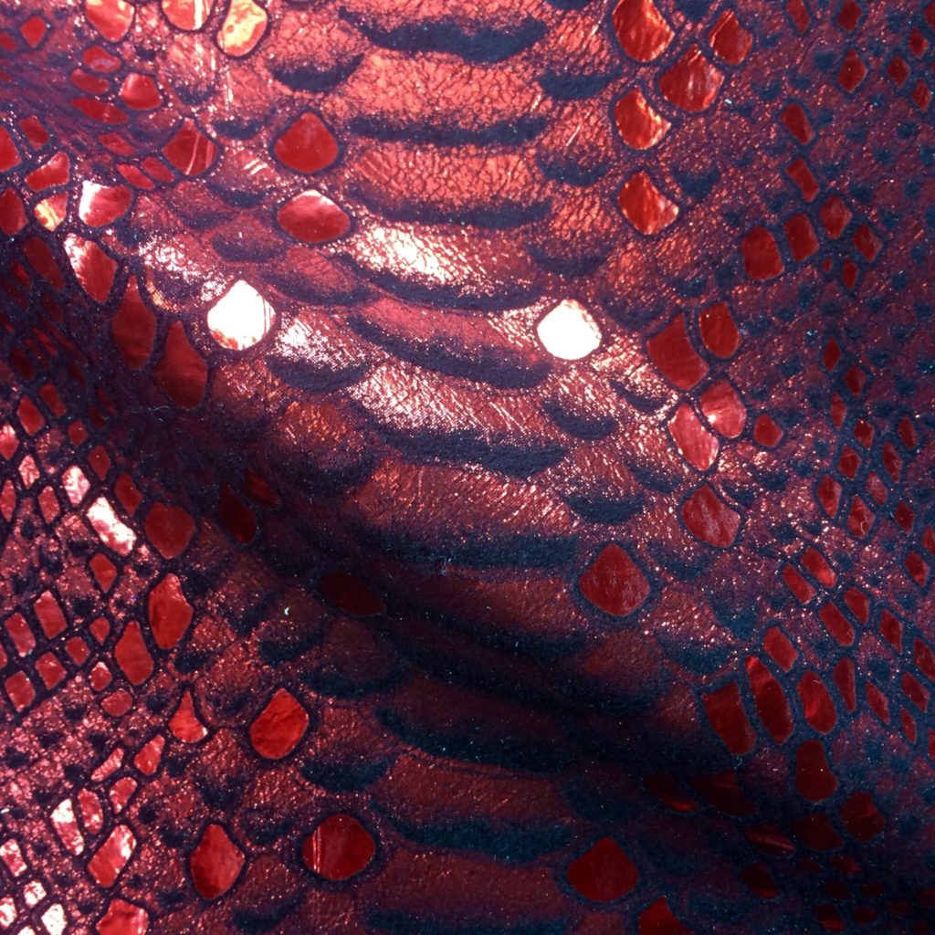 Red Metallic Python on Black Pig Suede - Rainbow Leather