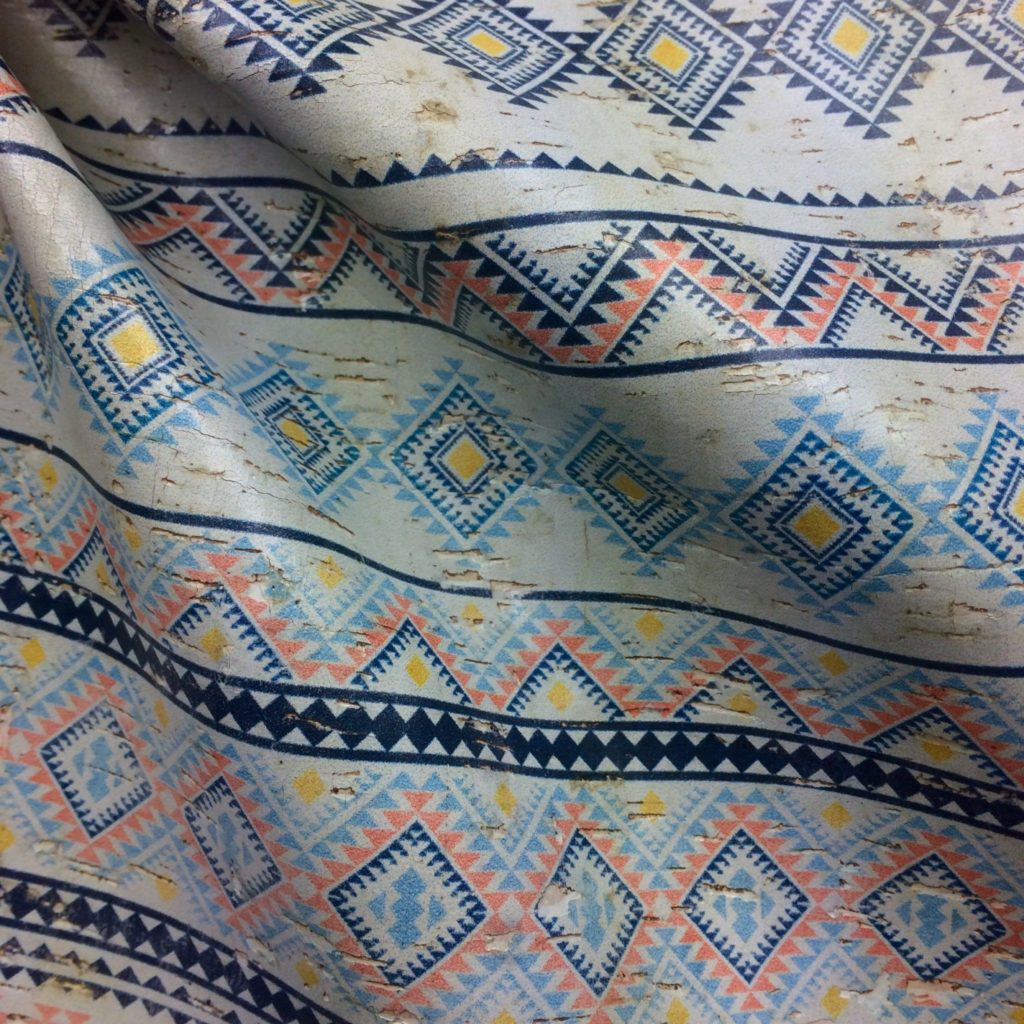 Aztec Native Folks Print on White Cork - Rainbow Leather