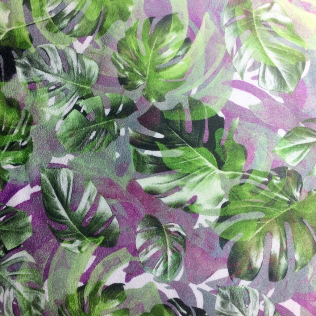 Saturated Jungle Print on White Fabric Suede - Rainbow Leather