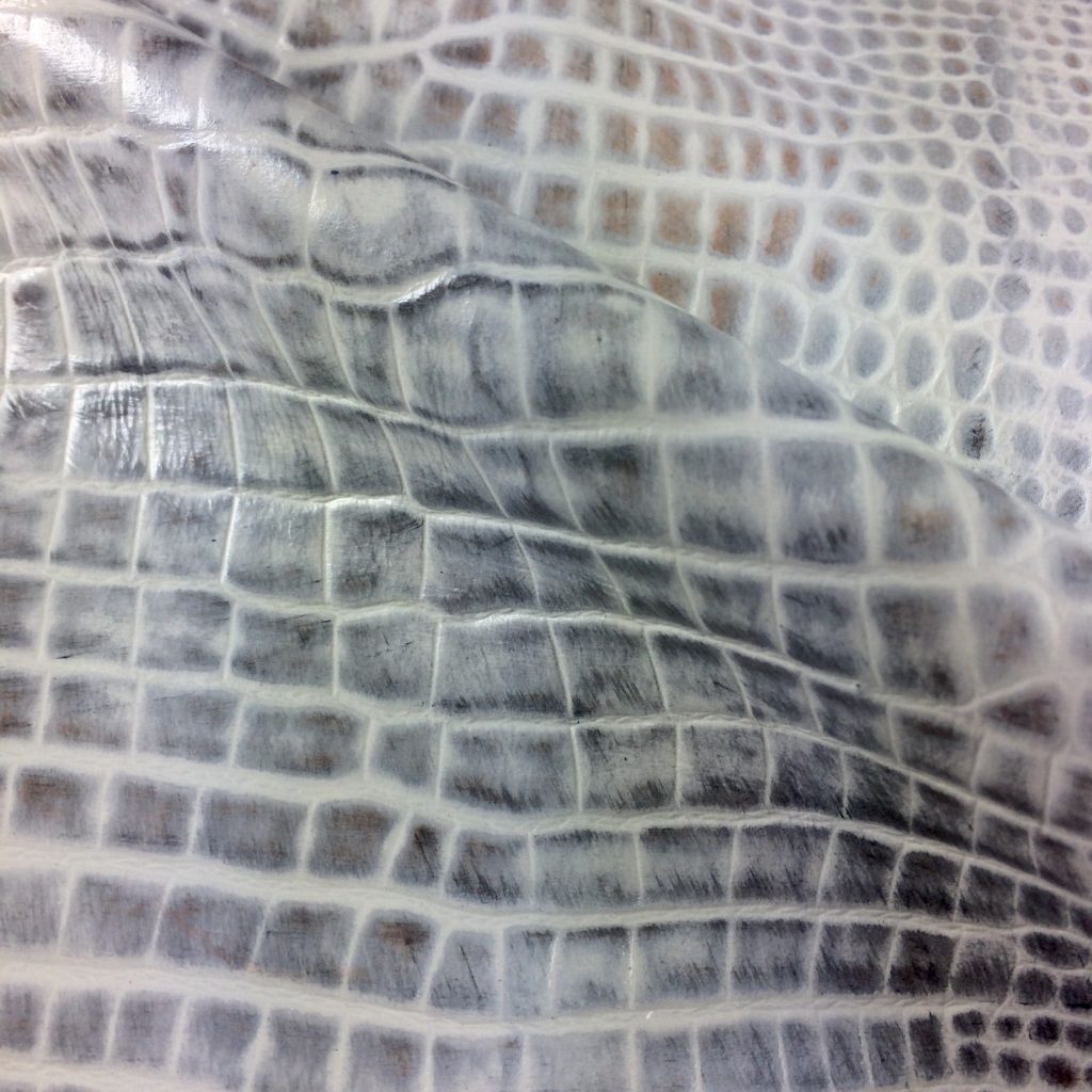 Embossed Alligator with Rustic Hand Tipping on White Cow Leather ...