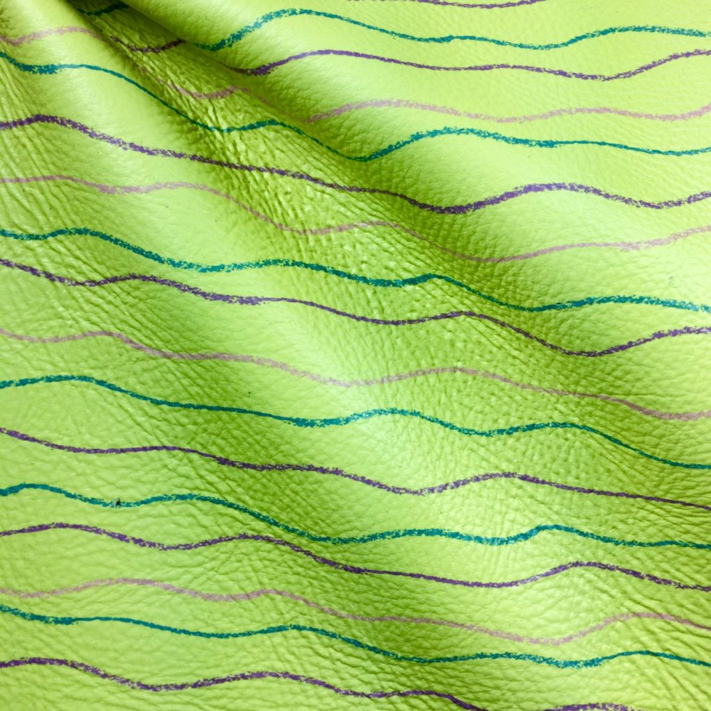 Crayon Art Wavy Lines on Pebbled Cow Leather - Rainbow Leather