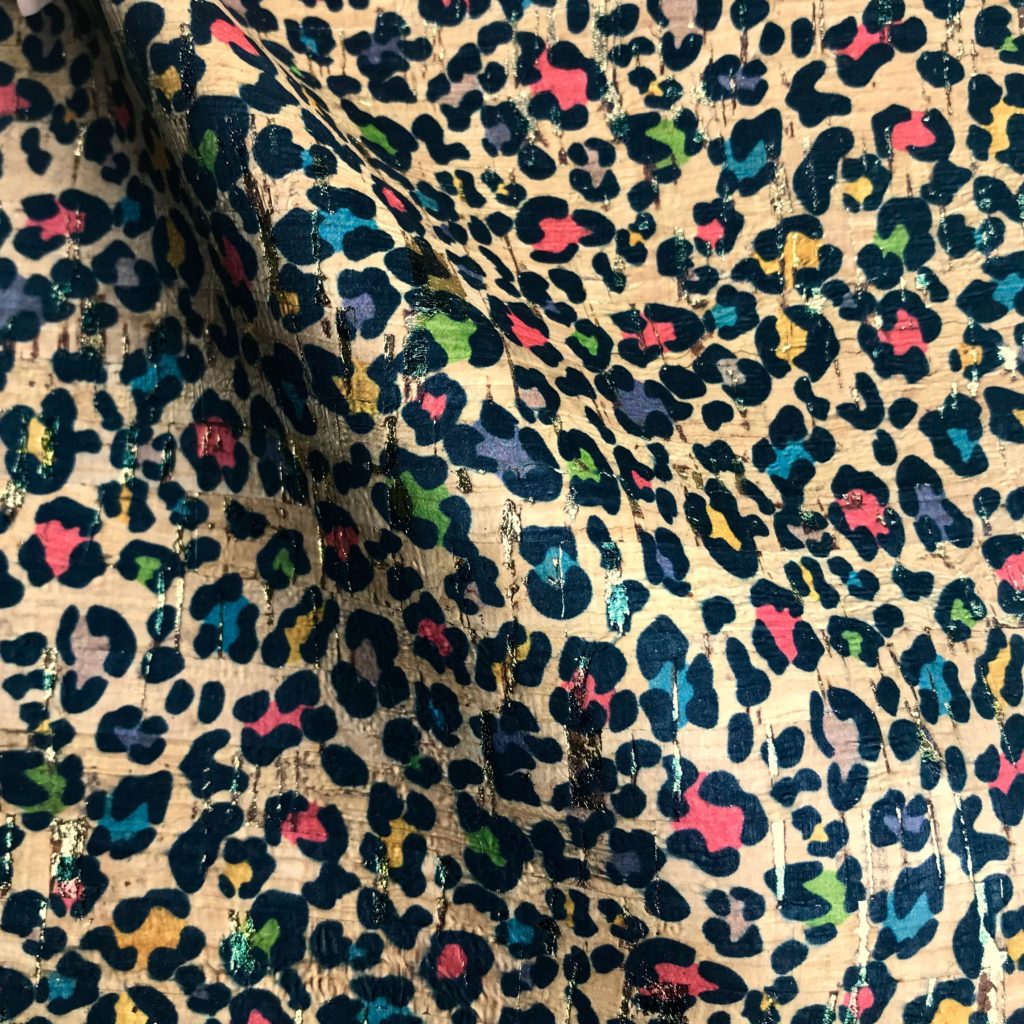 Multi Color Cheetah Print on Natural Cork with Gold Flakes - Rainbow ...