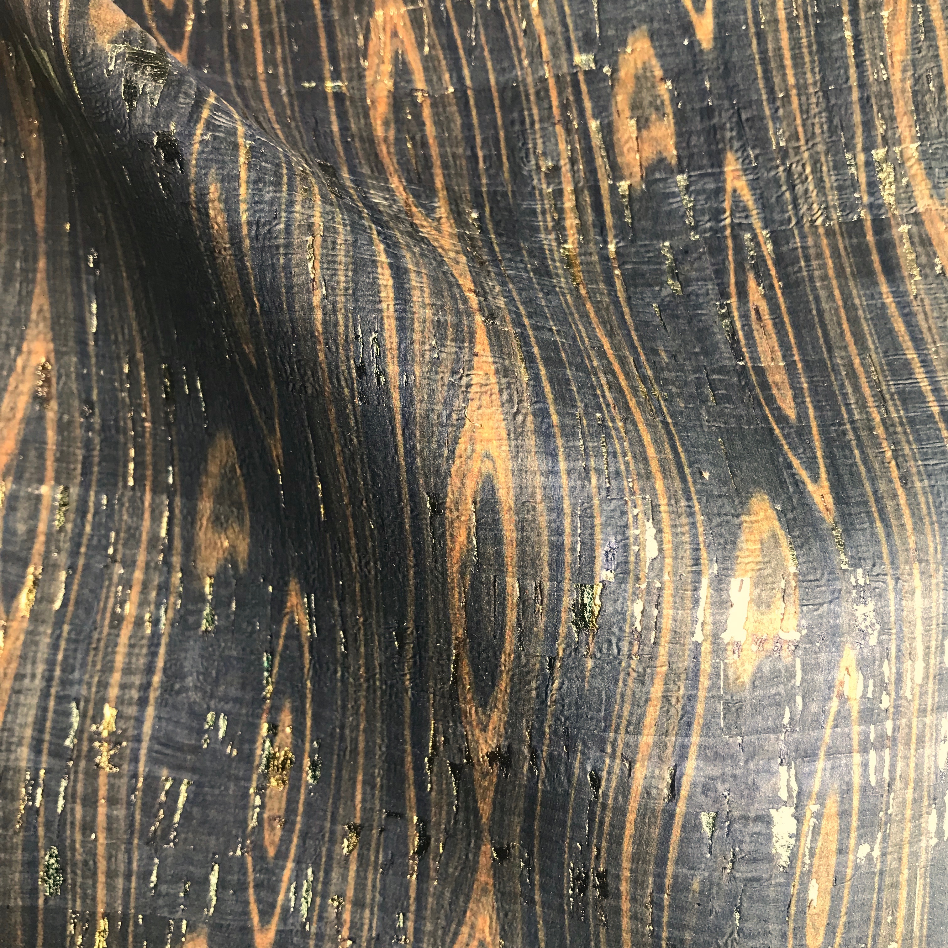 Wood Grain Print on Natural Cork with Gold Flakes - Rainbow Leather