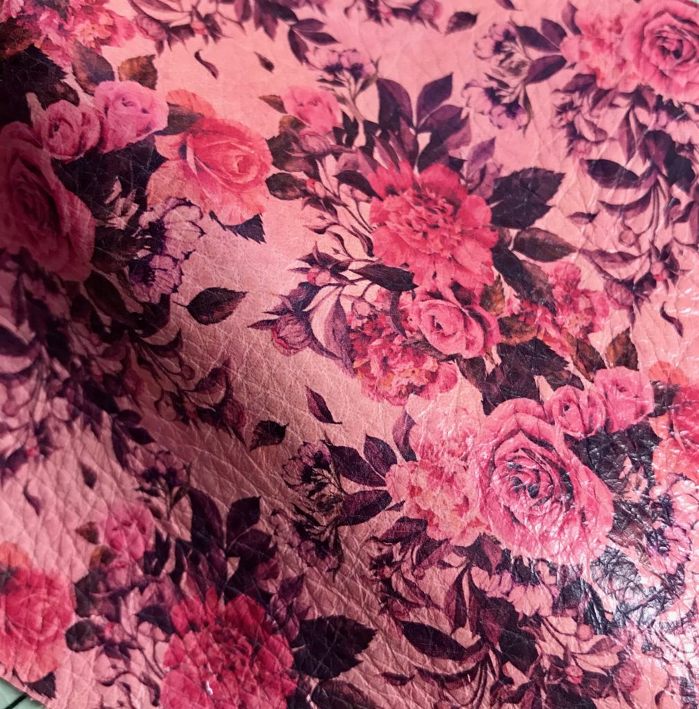 Pink Roses and Peonies Print on Salmon Cow - Rainbow Leather