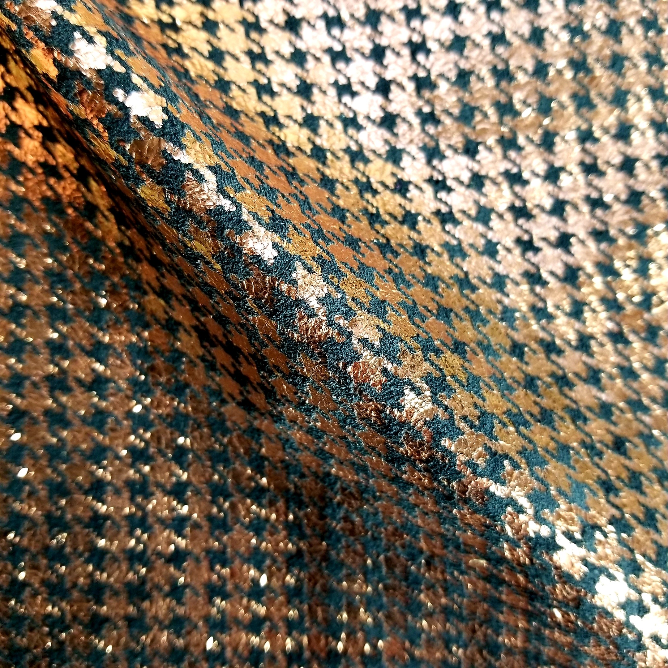 Houndstooth Pattern on Dark Blue Suede Leather - Rainbow Leather