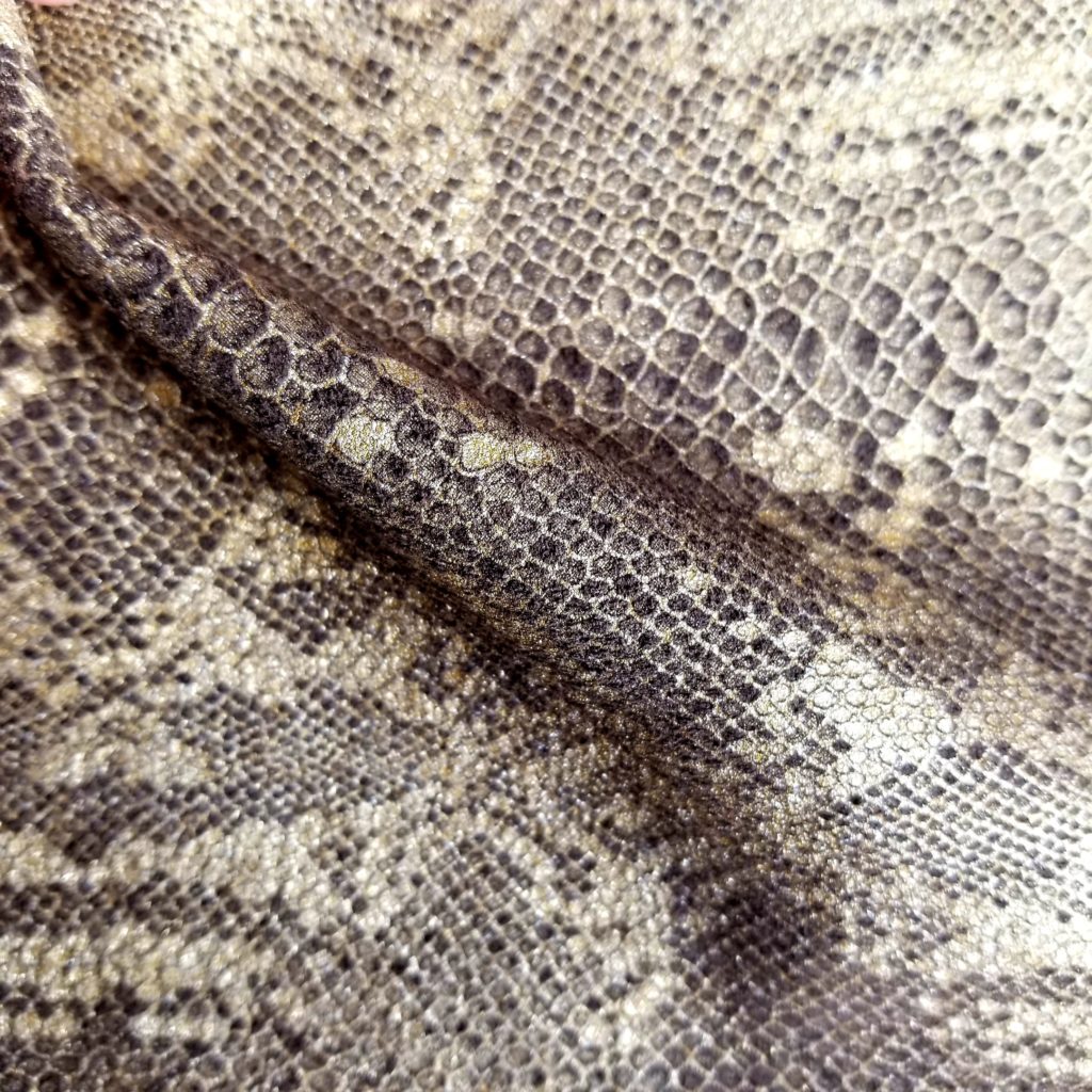 Gold Glitter Boa on Brown Suede - Rainbow Leather