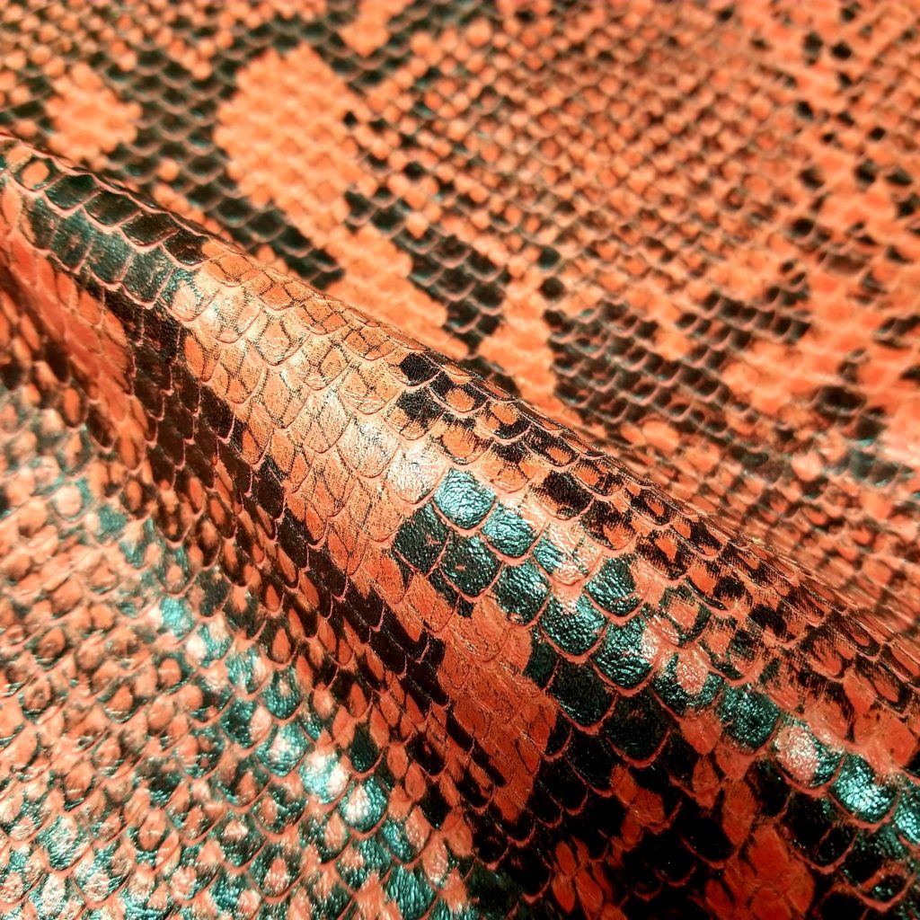 Black Python Cuts on Red Soft Leather - Rainbow Leather