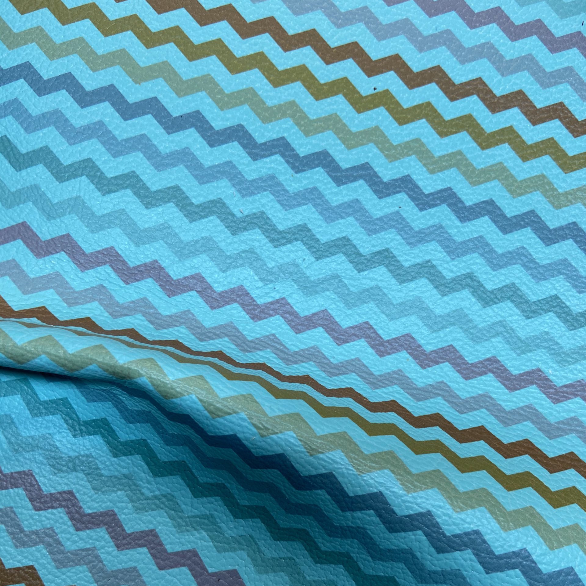 Easter Zic Zac on Blue Leather - Rainbow Leather