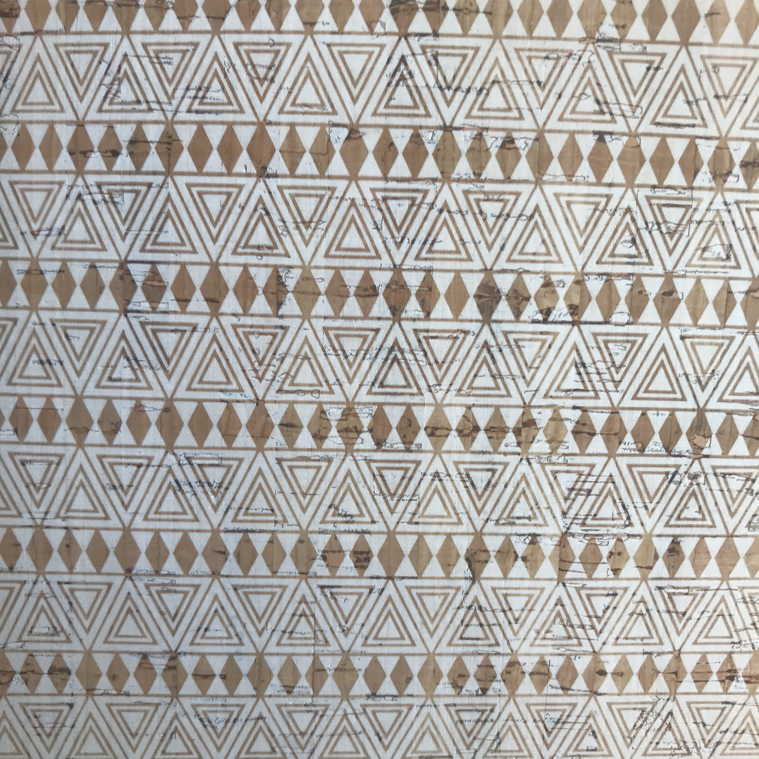 White Aztec Print on Natural Cork - Rainbow Leather