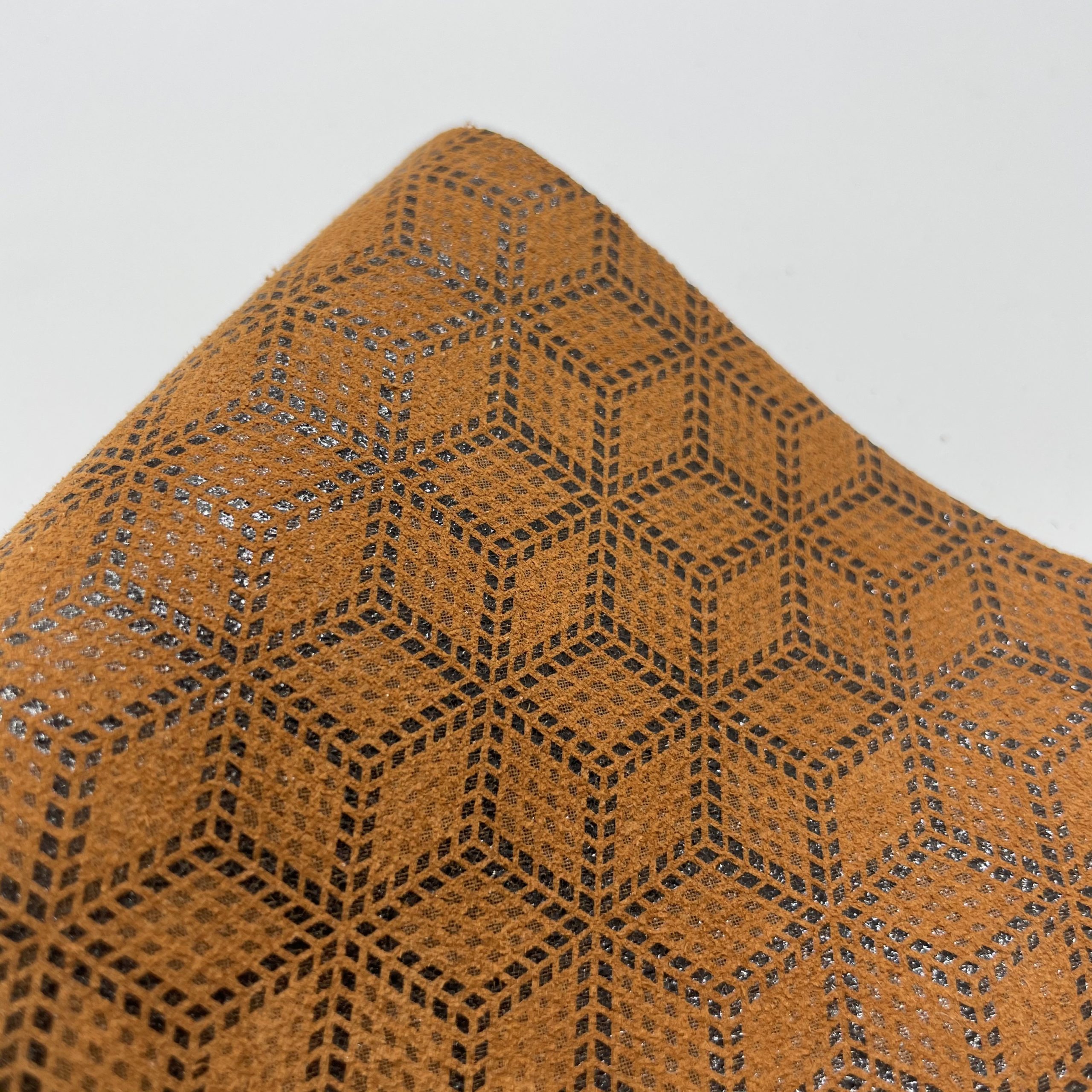 Hexagon Pattern on Cinnamon Cow Suede - Rainbow Leather