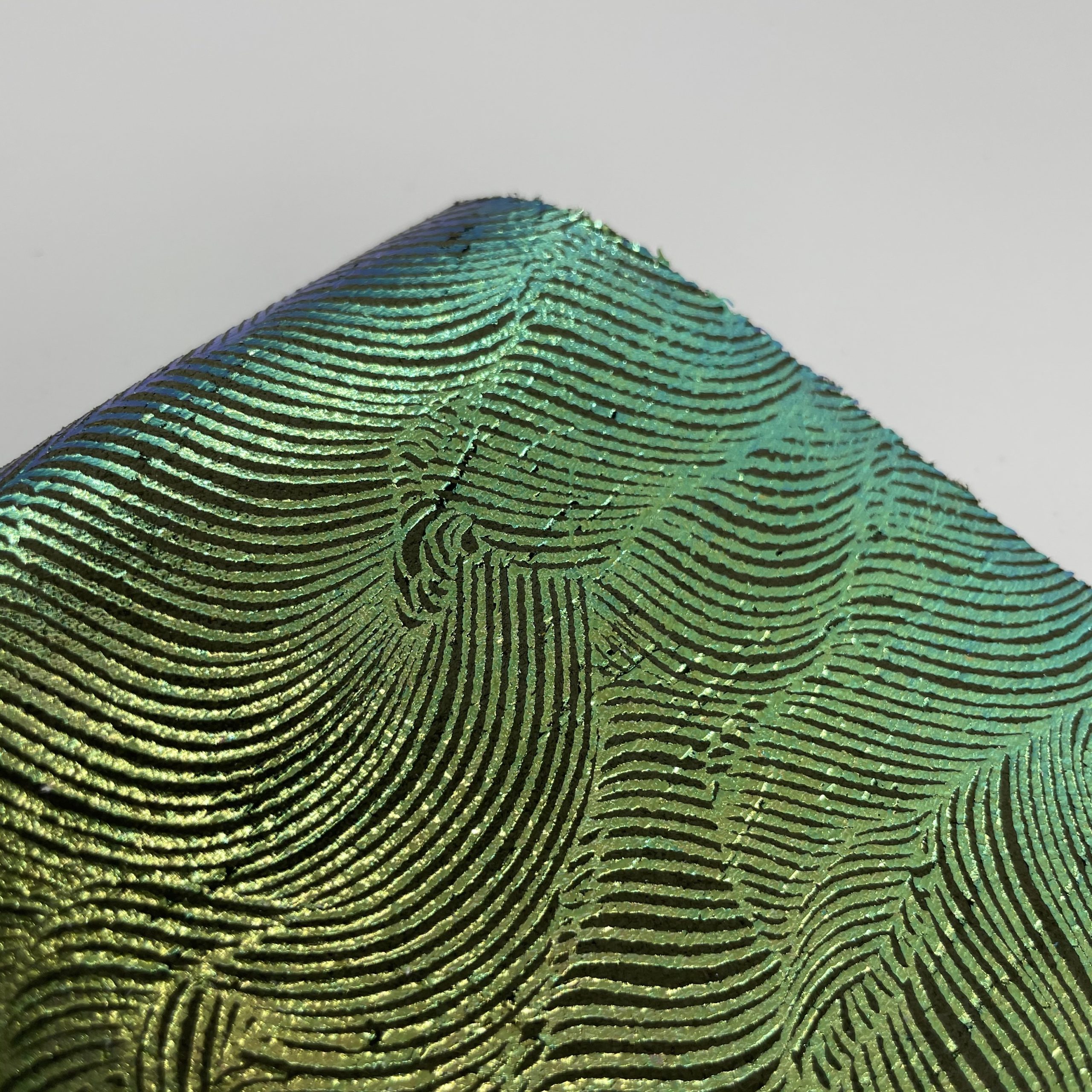 Chameleon Metallic Abstract Waves on Olive Leather - Rainbow Leather