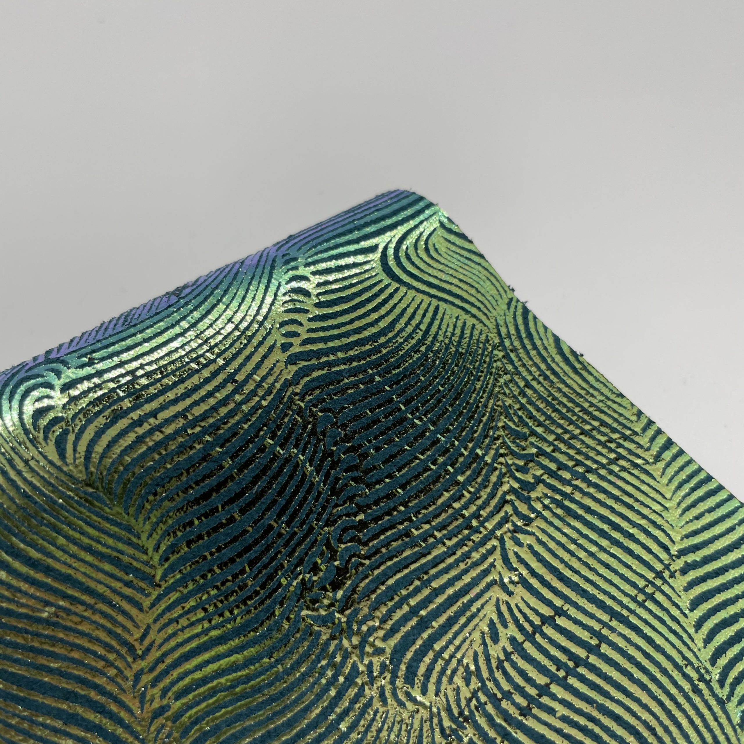 Chameleon Abstract Waves on Prussian Blue Leather - Rainbow Leather