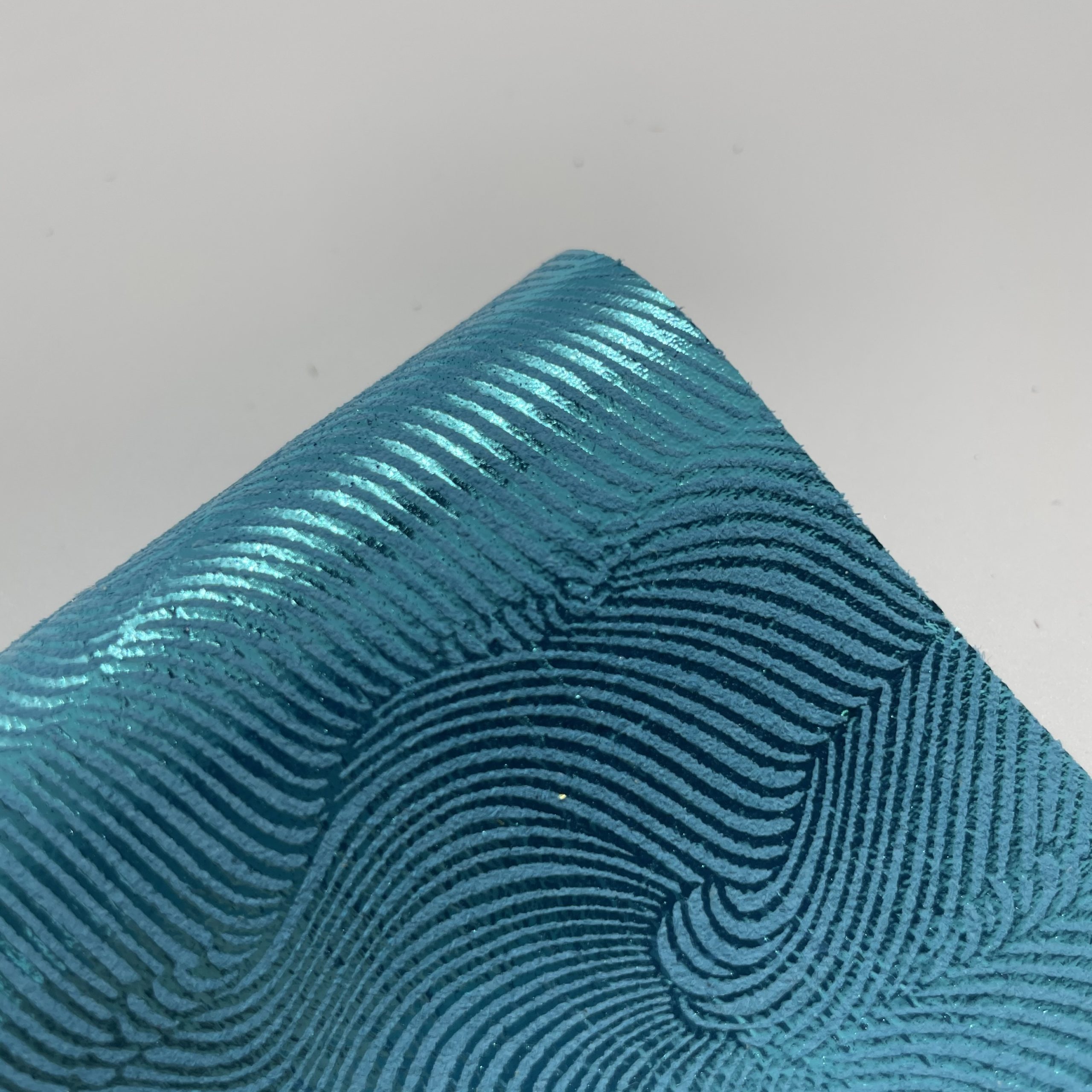Turquoise Metallic Abstract Waves on Island Blue Leather - Rainbow Leather Turquoise Metallic Abstract Waves on Island Blue Leather - Rainbow Leather