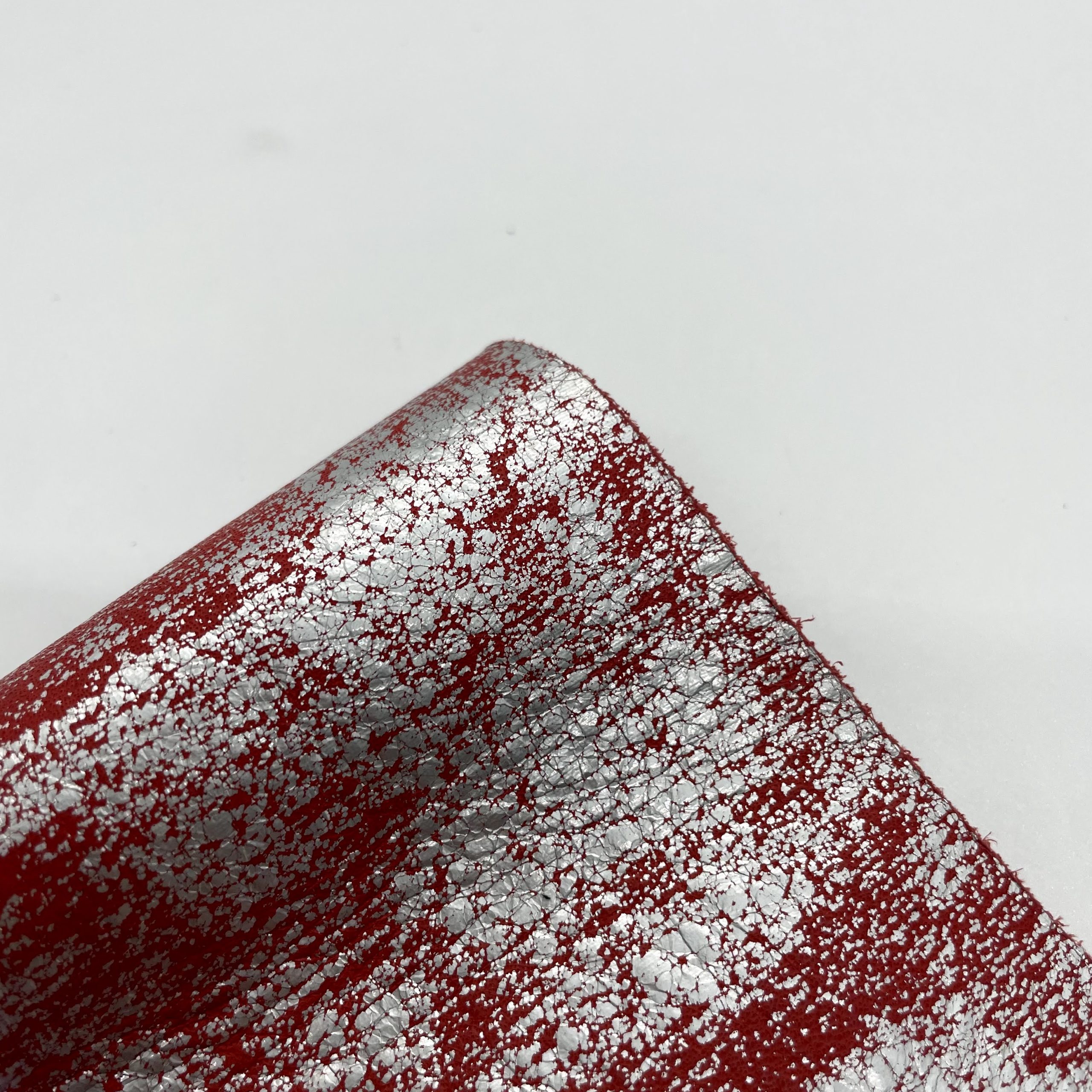34324 Soft Silver Metallic Denim on Red Softee - Rainbow Leather