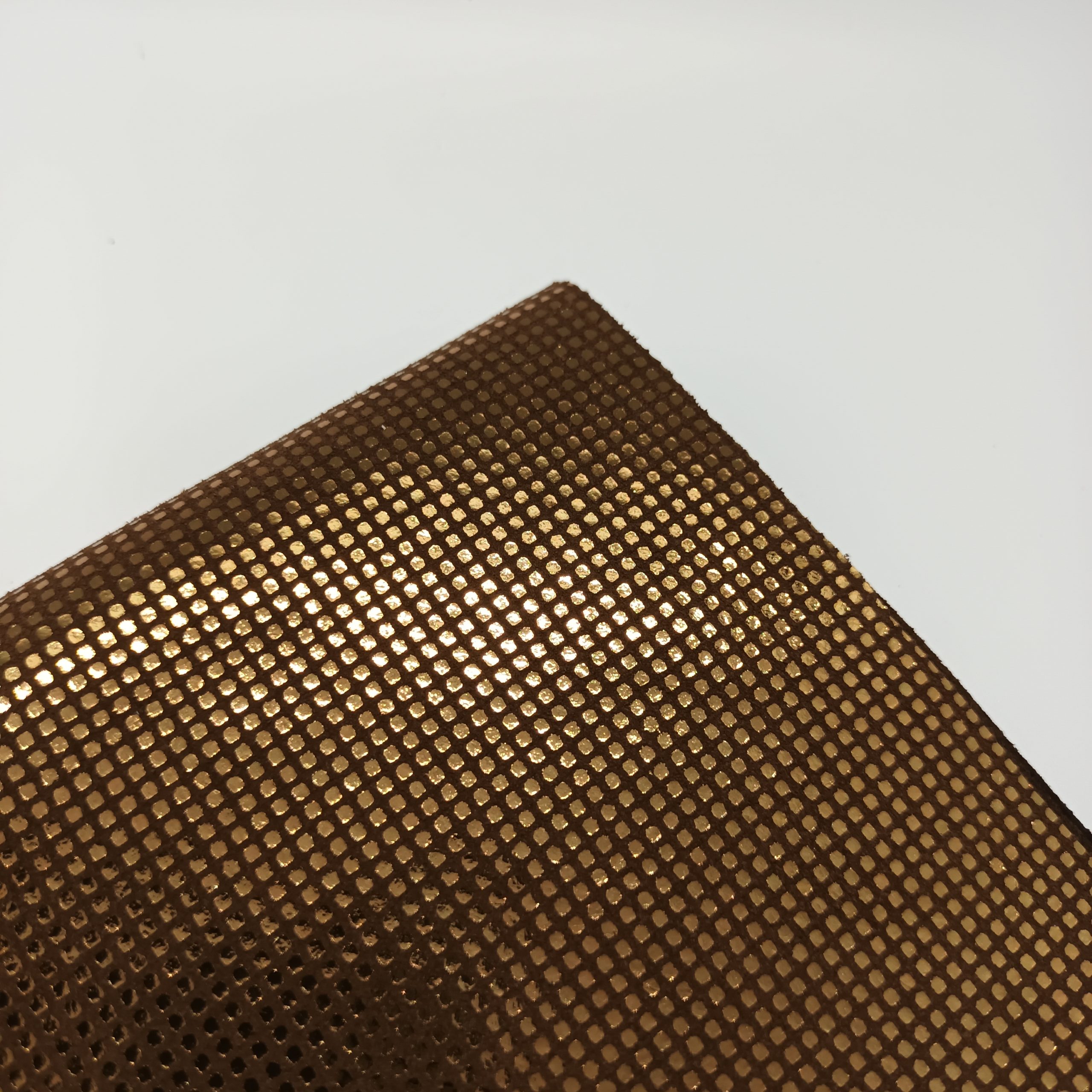 Bronze Metallic Mini Squares on Brown Cow Suede - Rainbow Leather