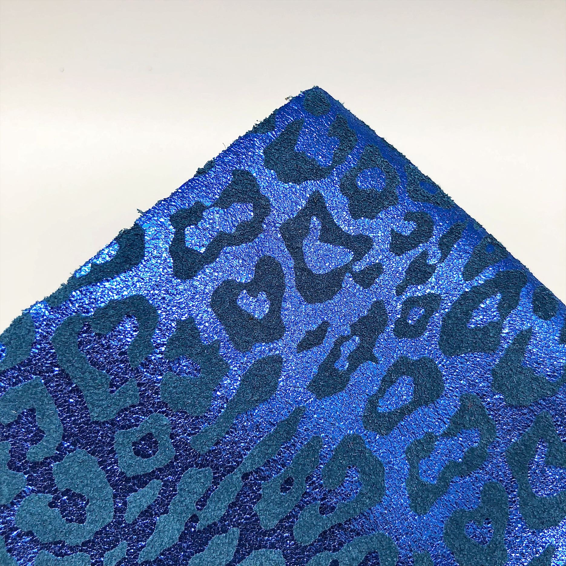 Royal Blue Metallic Safari Leopard on Light Denim Cow Suede - Rainbow ...