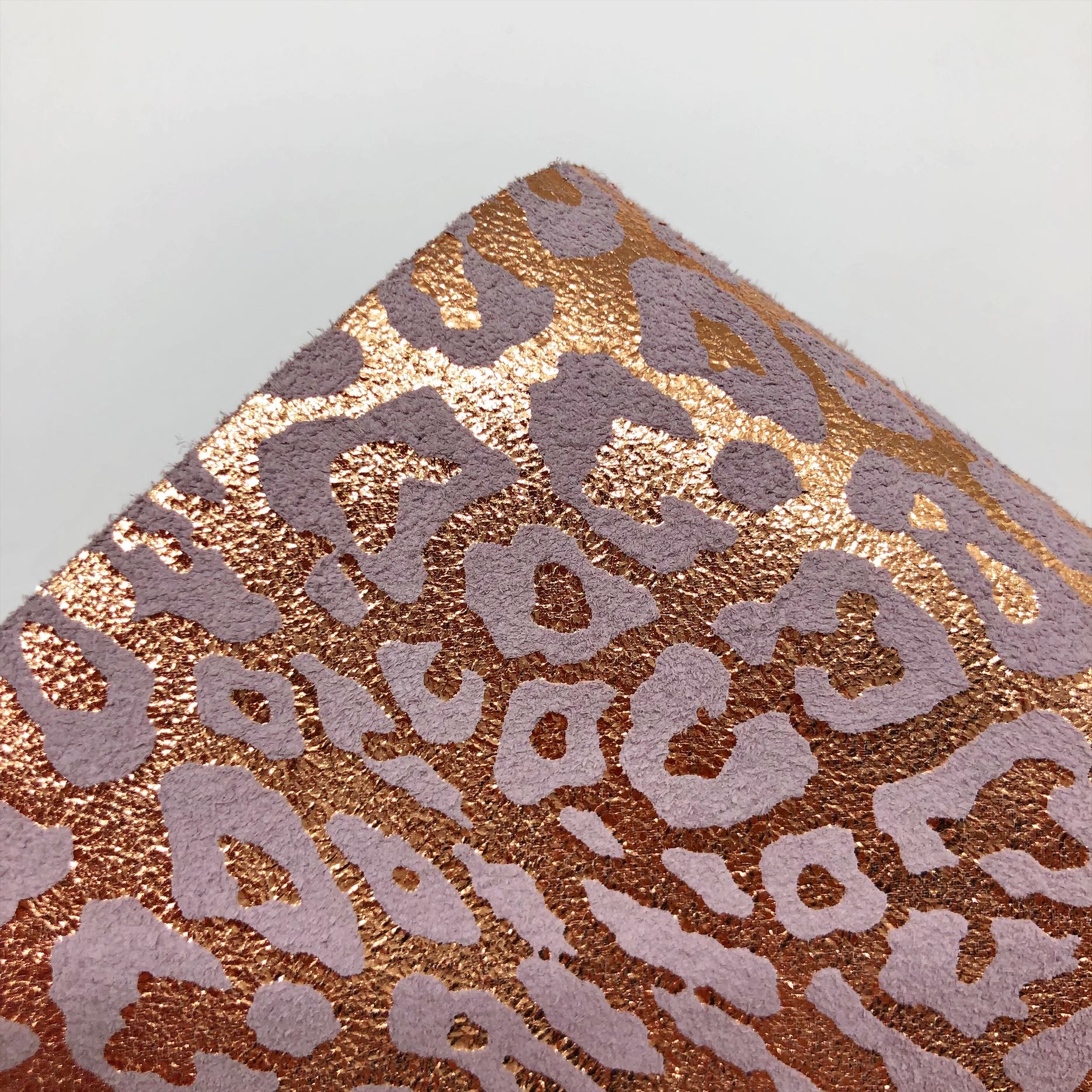 Rosegold Metallic Safari Leopard on Lilac Cow Suede - Rainbow Leather