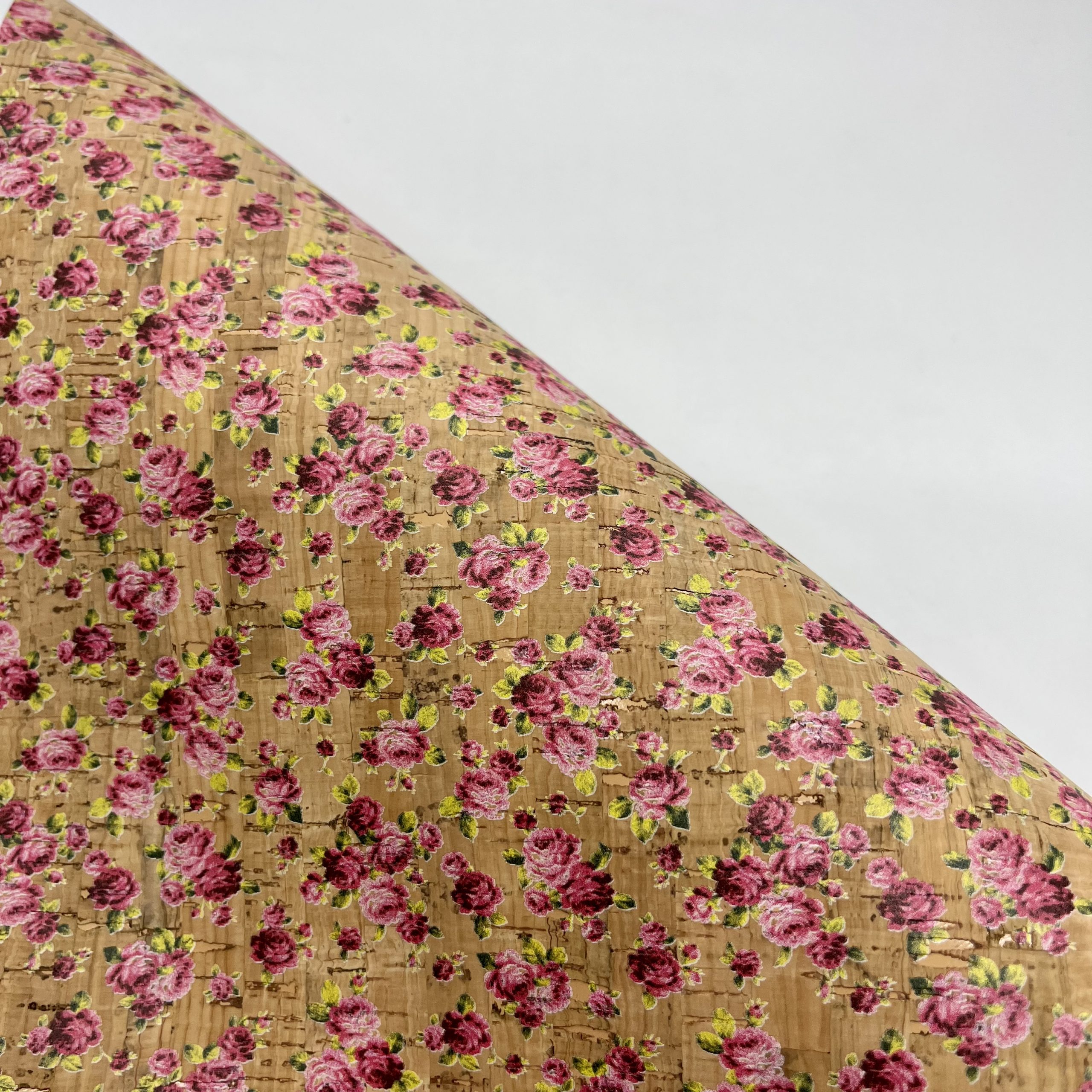 Pink Roses DP on Natural Cork - Rainbow Leather