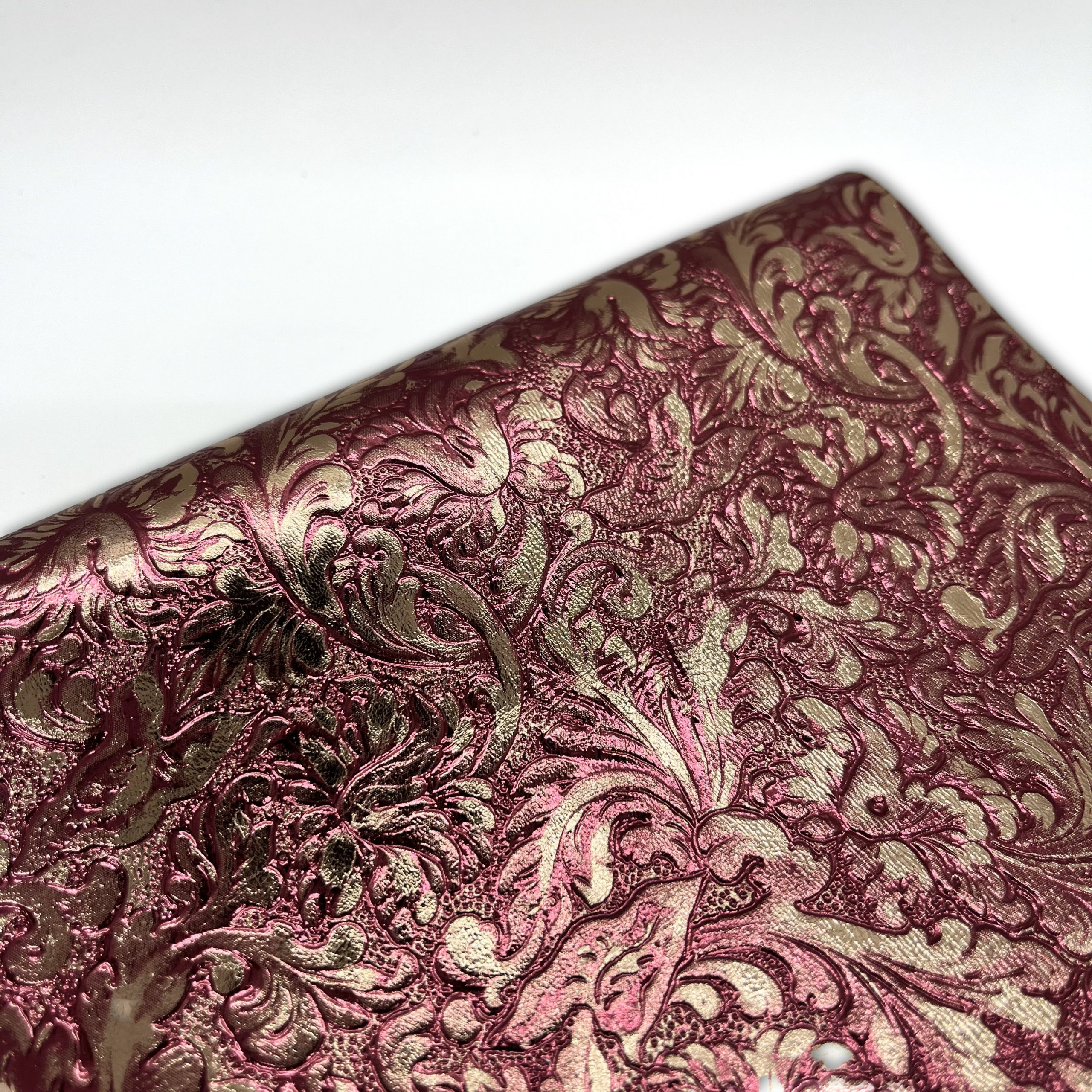 Pink & Rose Gold Two-Tone Metallic Florentine Emboss - Rainbow Leather