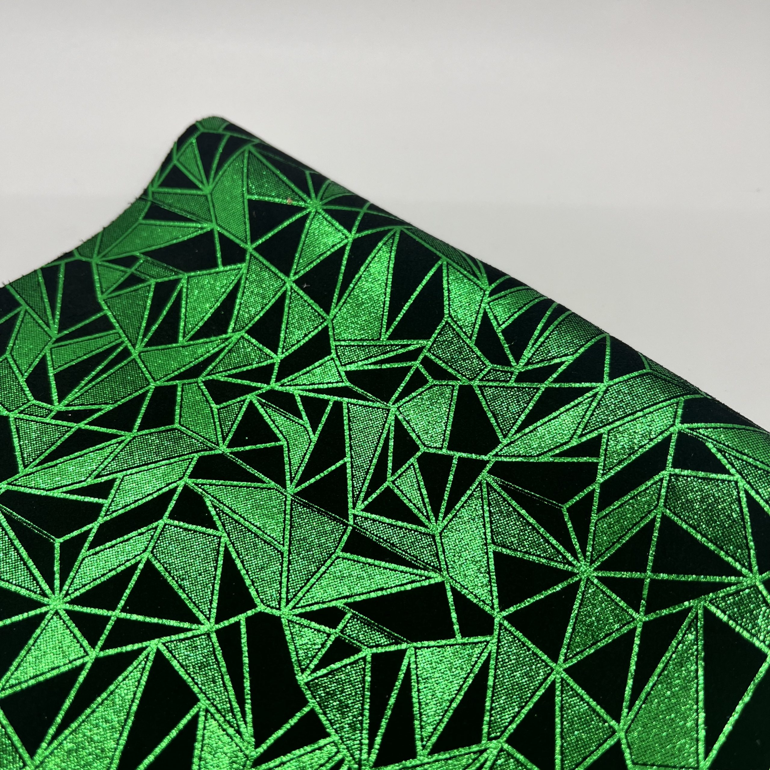 Emerald Green Geo Mosaic on Black Cow Suede - Rainbow Leather