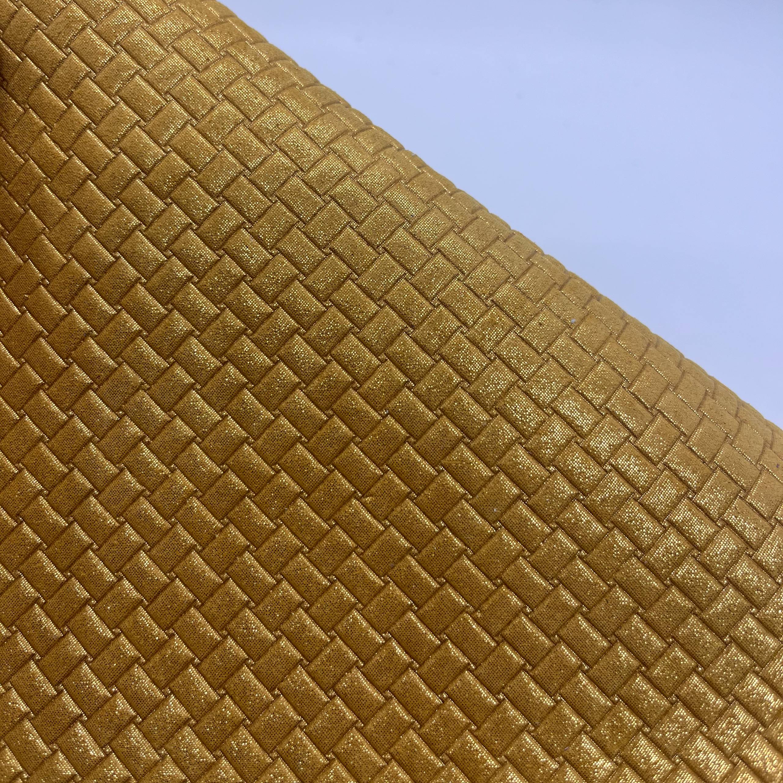 Gold Glitter Mustard Woven Embossed Suede - Rainbow Leather