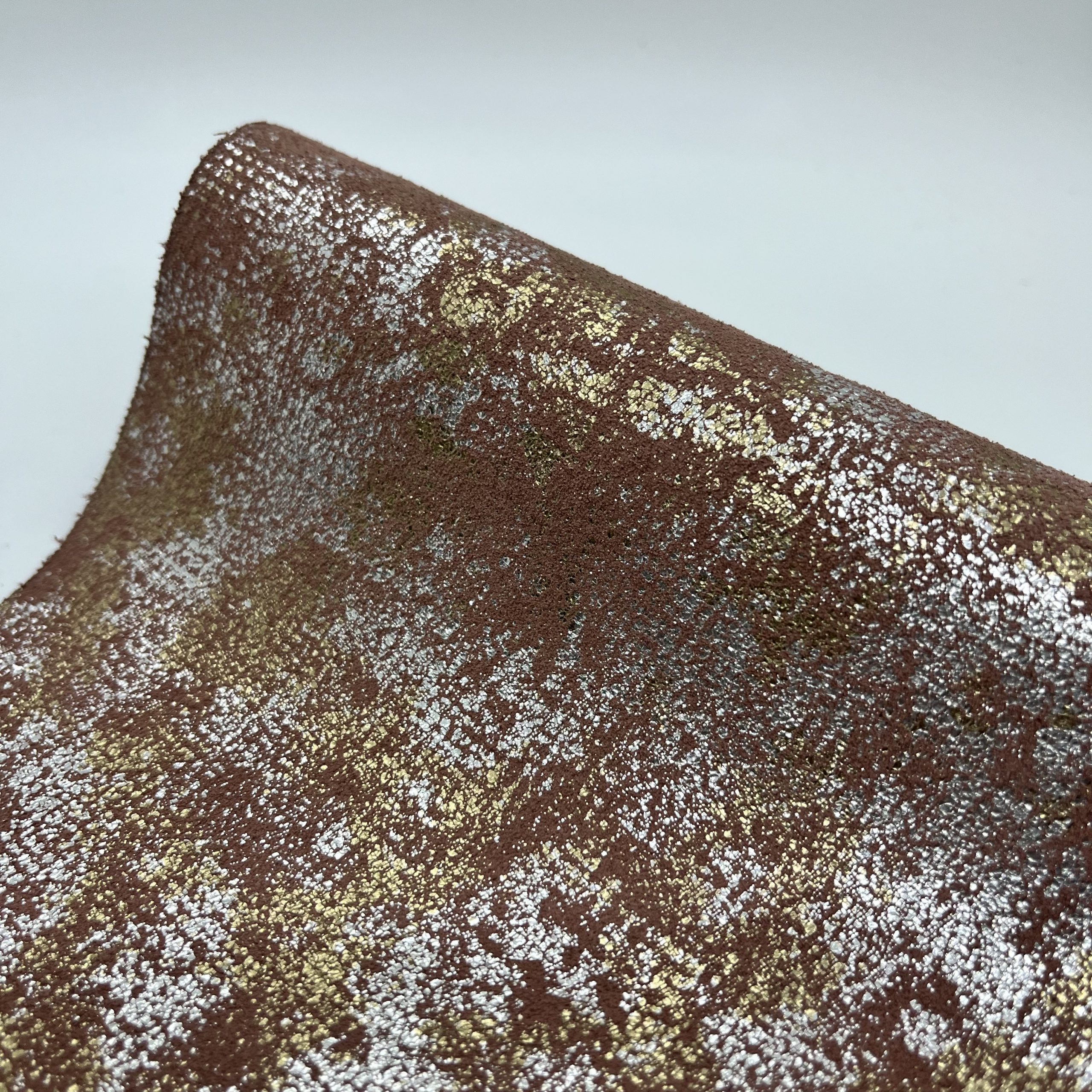 Satin Damask on Mauve Cow Suede - Rainbow Leather