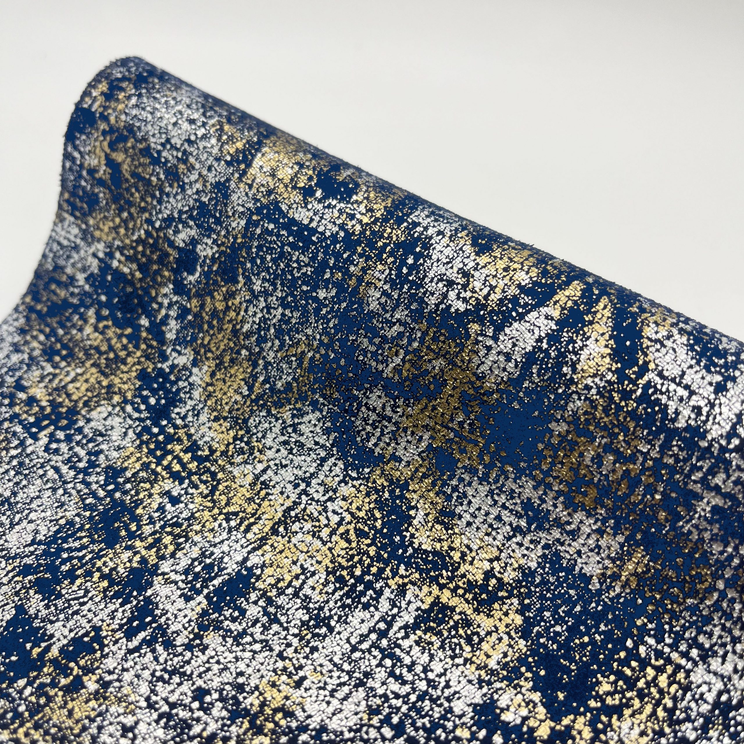 Satin Damask on Navy Cow Suede - Rainbow Leather