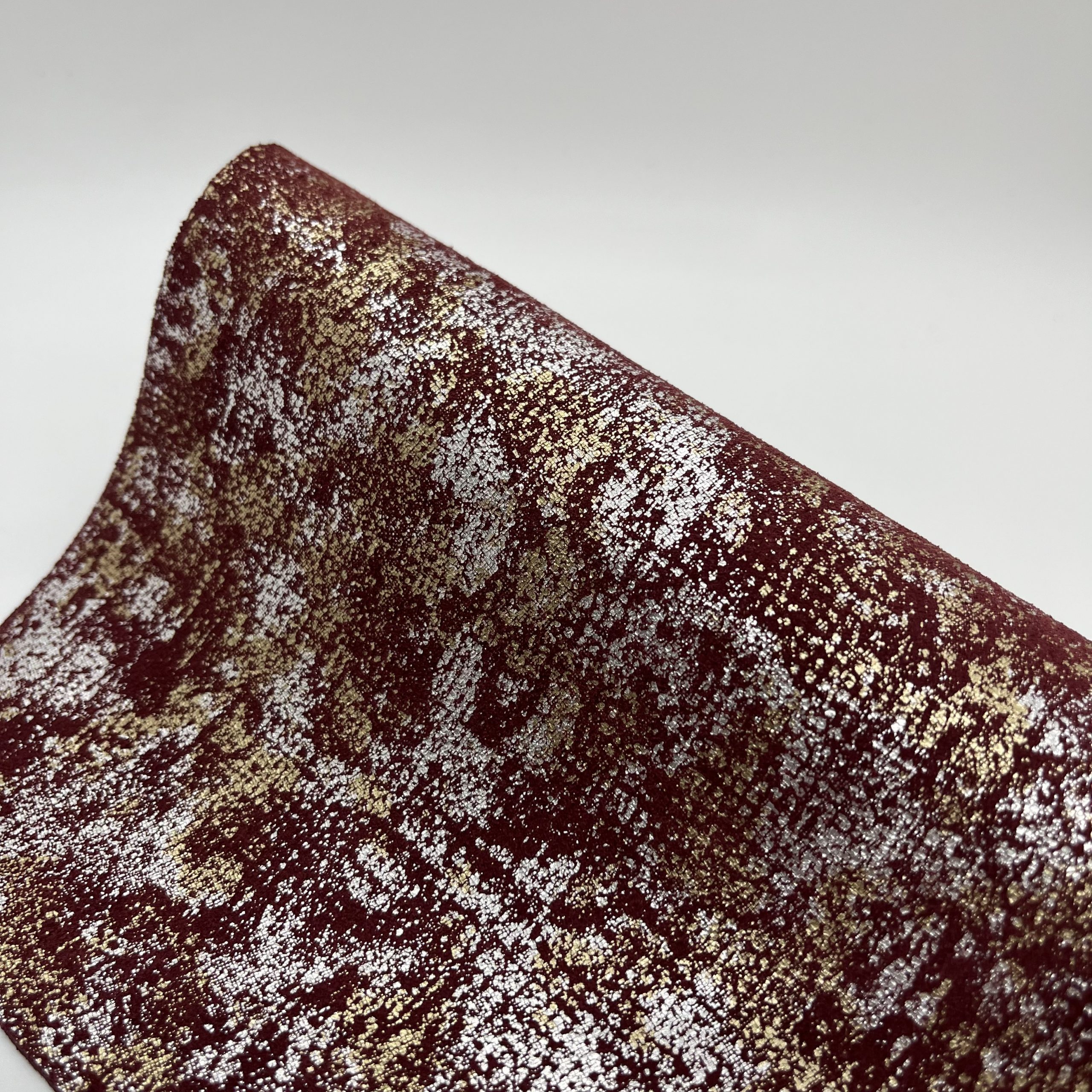 Satin Damask on Burgundy Cow Suede - Rainbow Leather