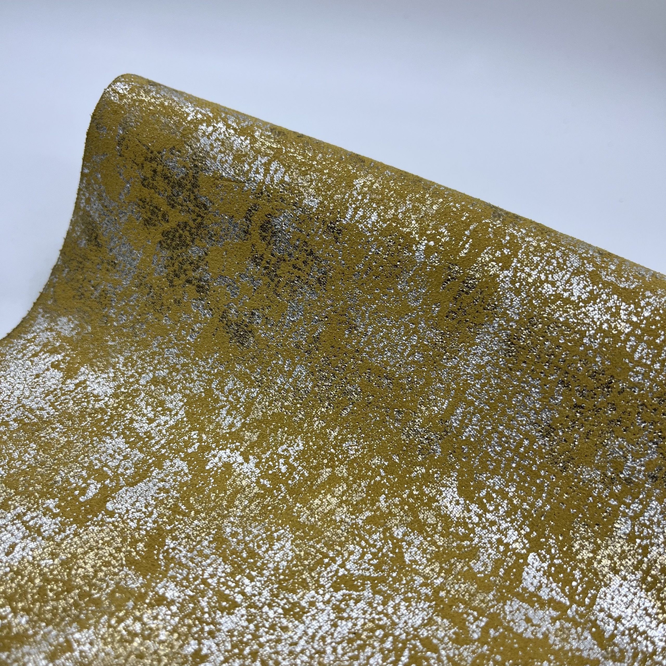 Satin Damask on Yellow Cow Suede - Rainbow Leather