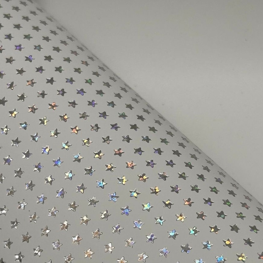 Silver Confetti Holographic, Star Emboss, White Crust - Rainbow Leather