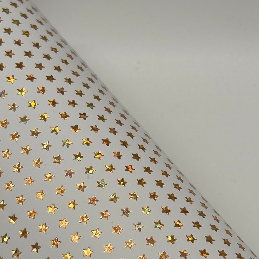 Gold Confetti, Star Emboss, White Crust - Rainbow Leather